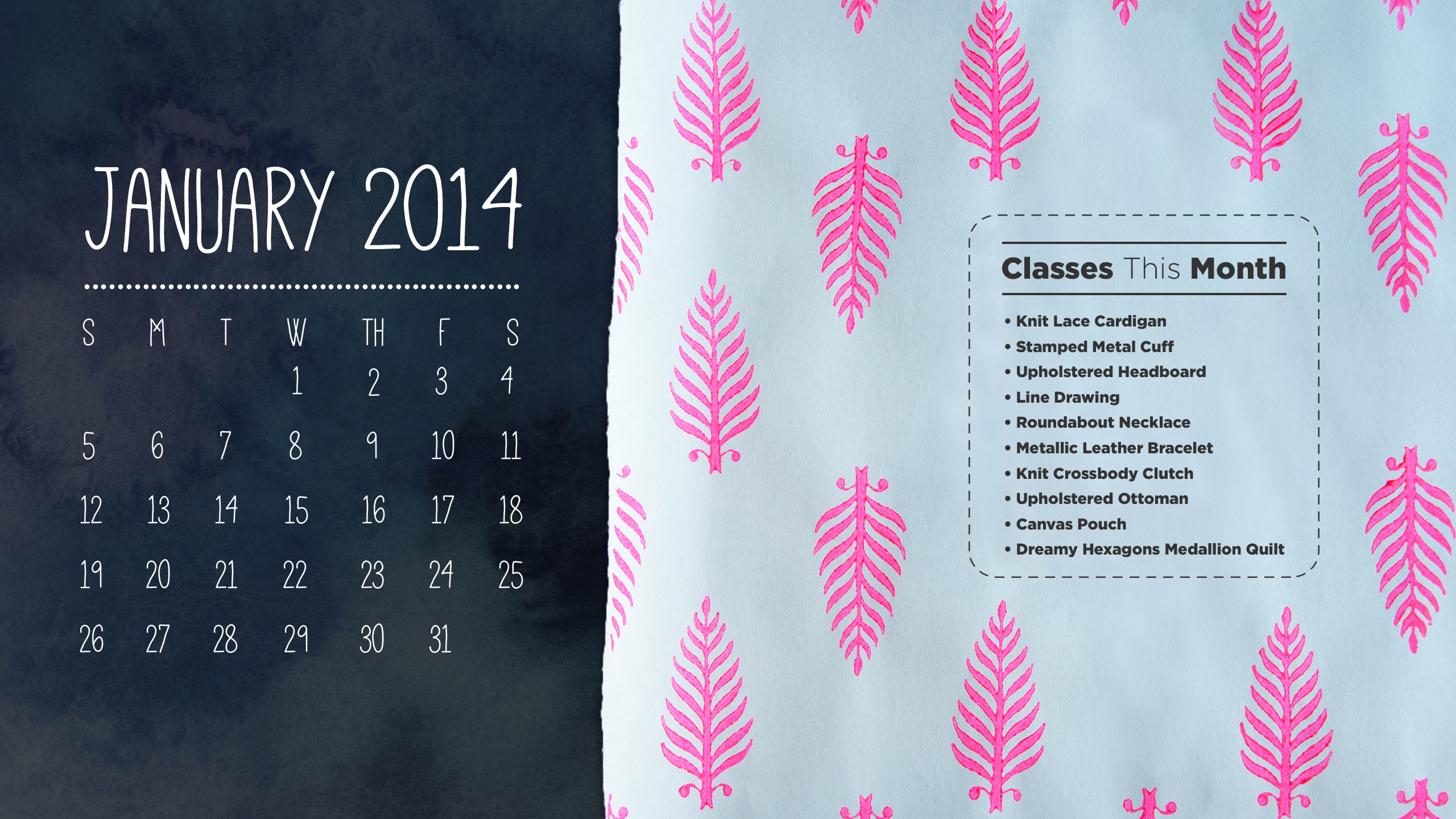 January Desktop Calendar - Creativebug - Craft Classes & Workshops ...